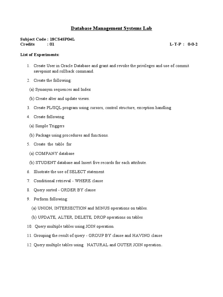 Database Management Systems Lab | PDF Database Management Systems Lab | PDF