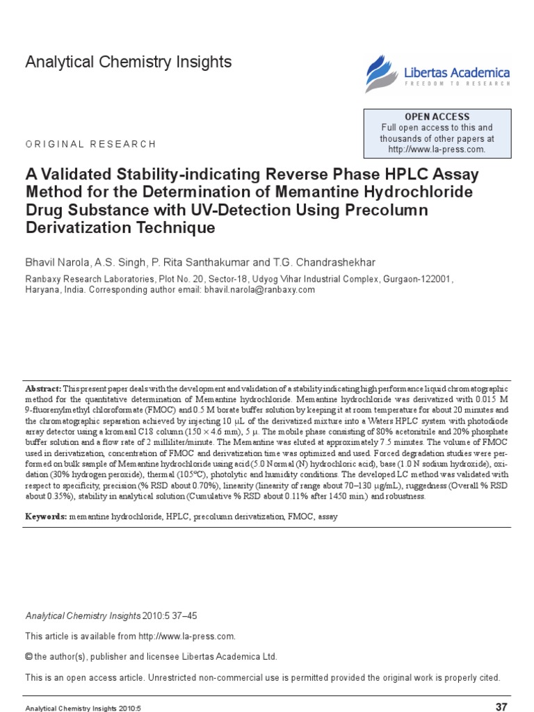 A Validated Rp Hplc Assay Method For Memantine Hcl High Performance