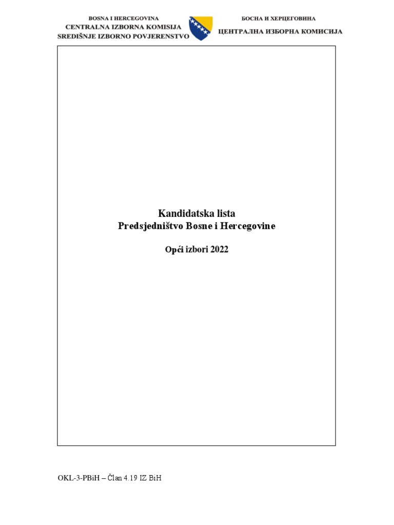 Kandidatska Lista Predsjednistvo BiH-bos | PDF