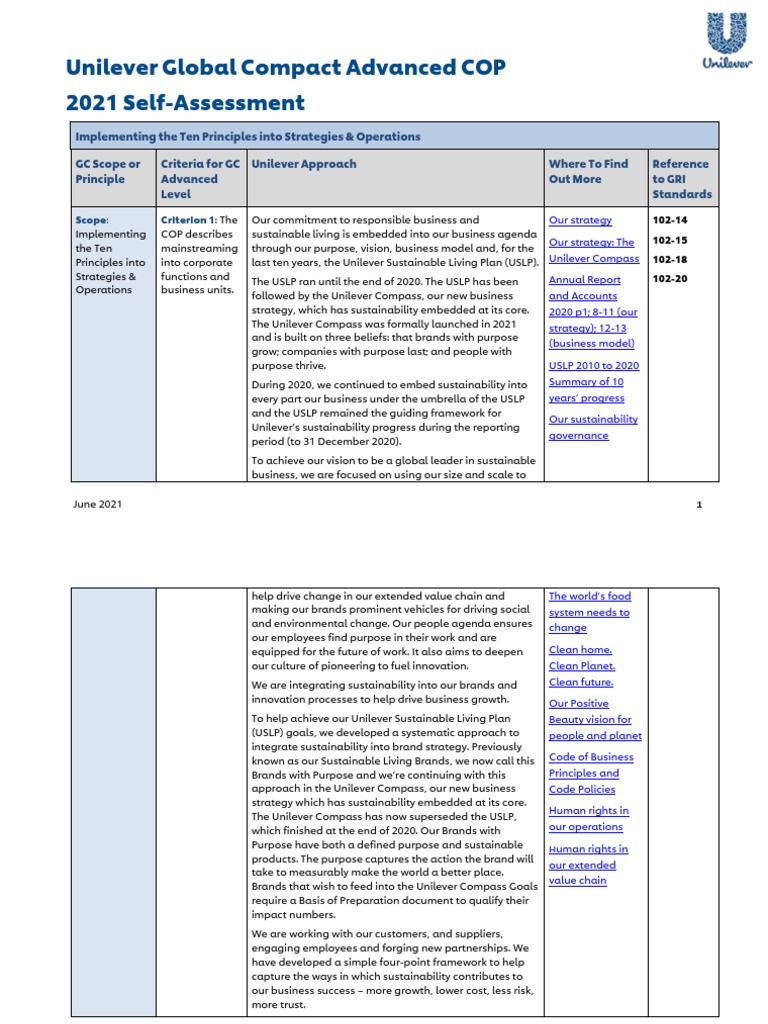 Unilever Ungc Cop 2021 Final | PDF | Supply Chain | Climate Change