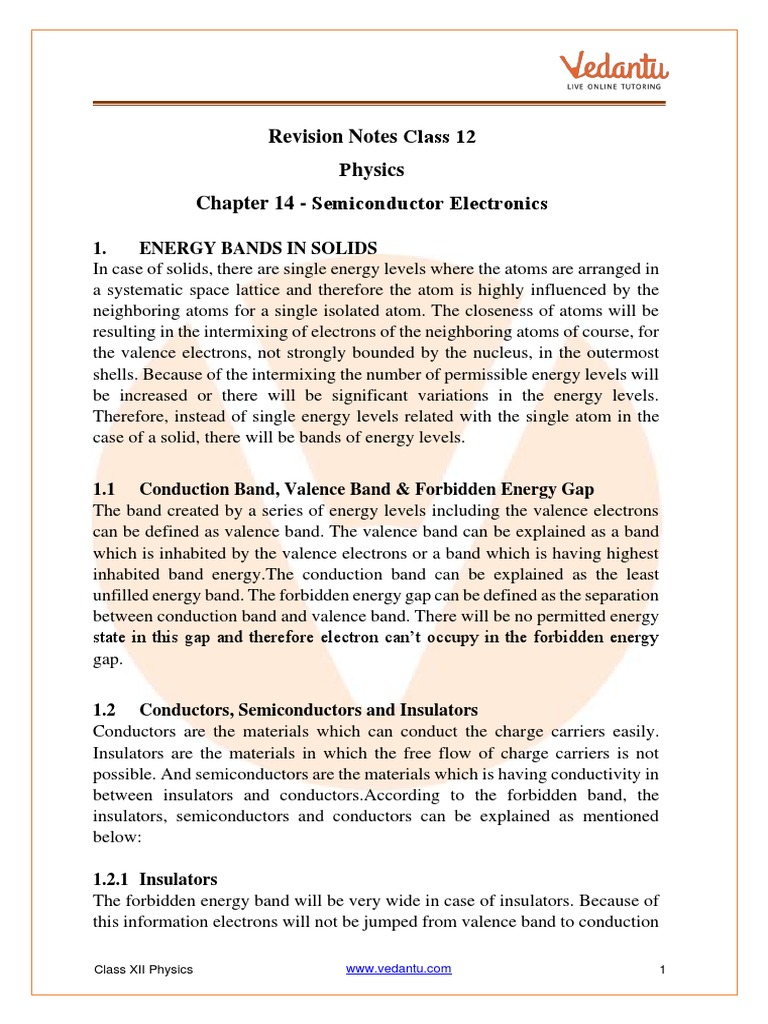 Class 12 Physics Revision Notes Semiconductor Electronics | PDF | P–N ...