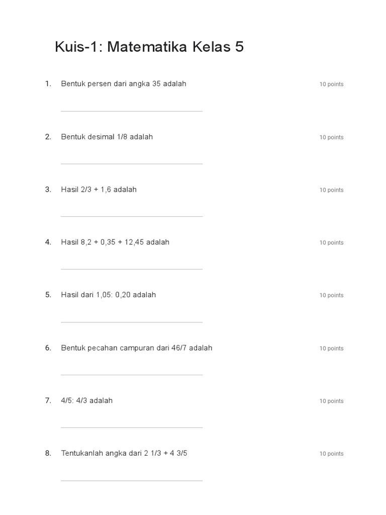 Kuis-1 - Matematika Kelas 5 - Google Forms | PDF