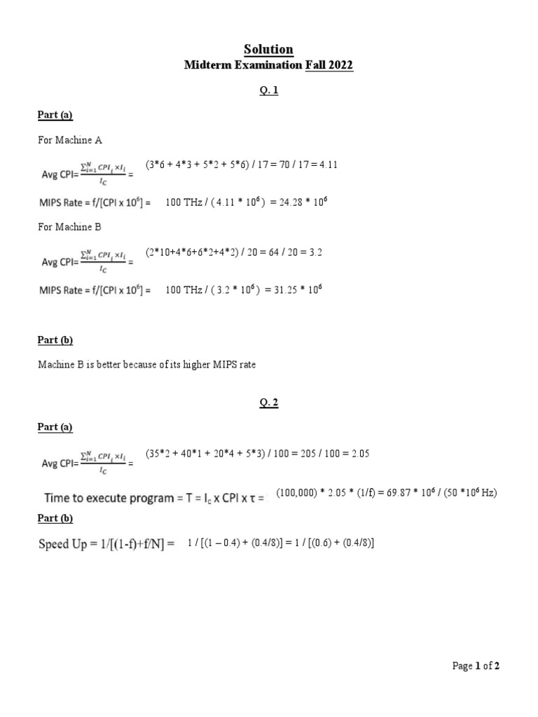 1 B Solution COAL - Midterm | Download Free PDF | Computer Programming | Classes Of Computers