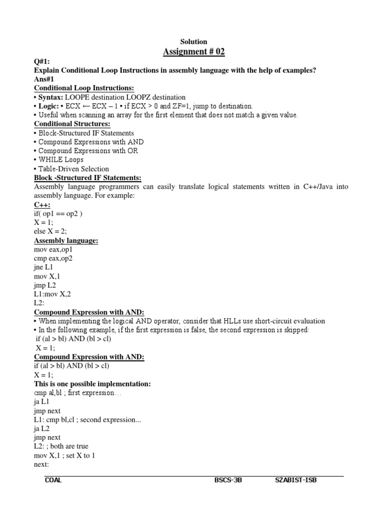 3 Solution Assignment 02 Coal Pdf Assembly Language String Computer Science