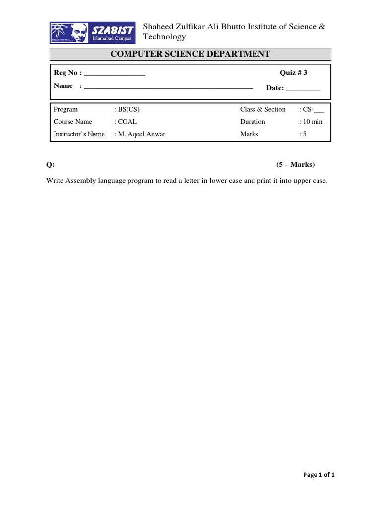 Assembly Language Quiz Task | PDF