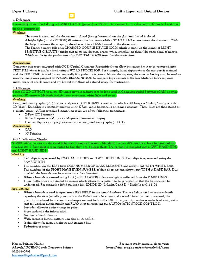 Unit 5 | PDF | Printer (Computing) | Image Scanner