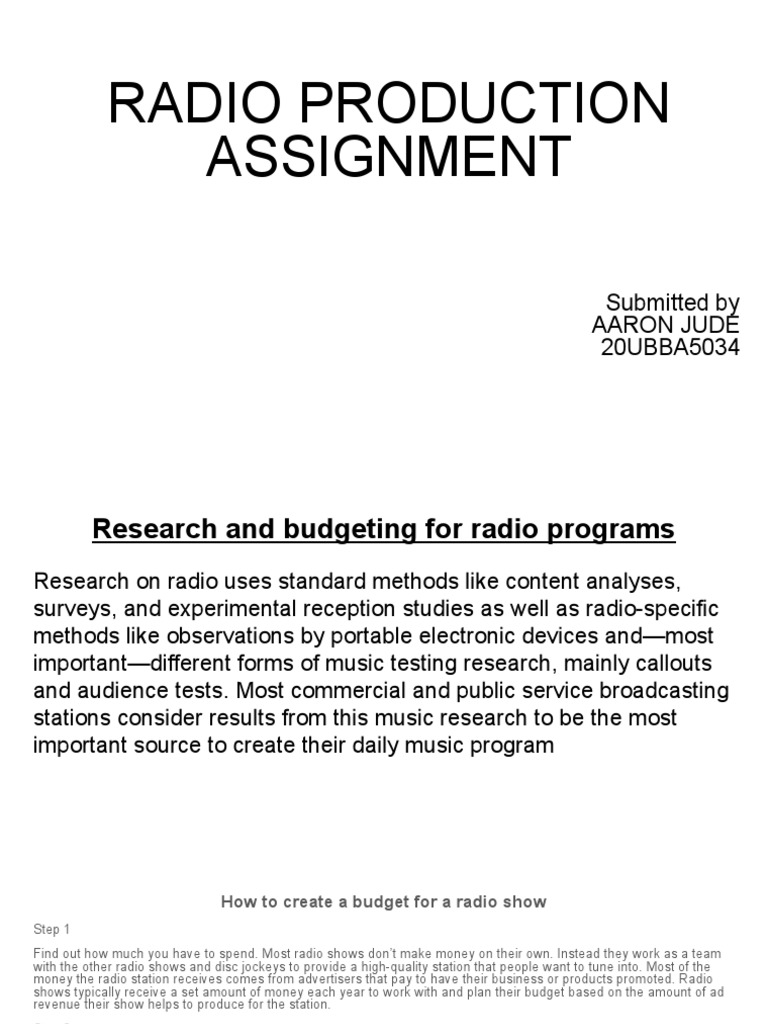 Radio Production Assignment | PDF