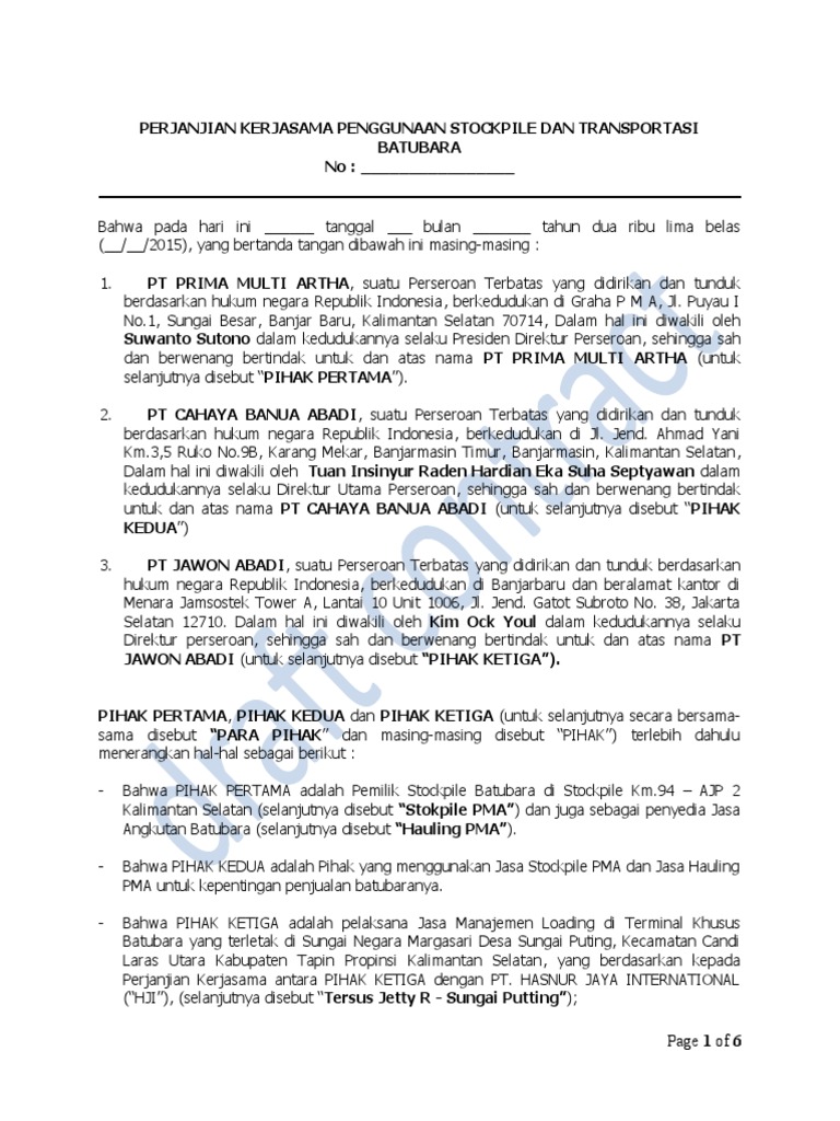 Perjanjian Kerjasama Transportasi Batubara | PDF