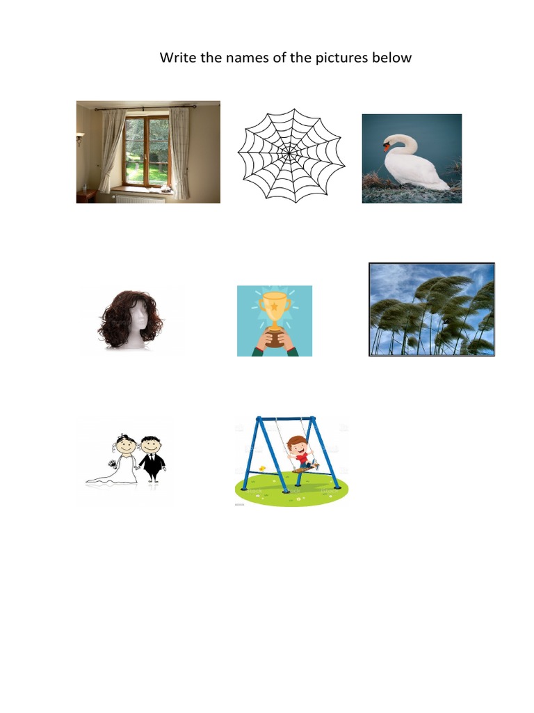 Write The Names of The Pictures Below | PDF