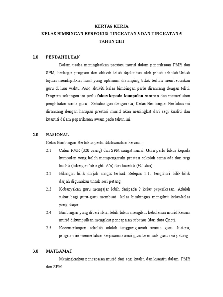 Kertas Kerja Kelas Bimbingan Berfokus | PDF