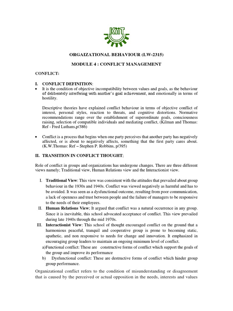 MODULE IV - OB - Conflict MGMT - Revised 2022 | PDF | Id | Psychology