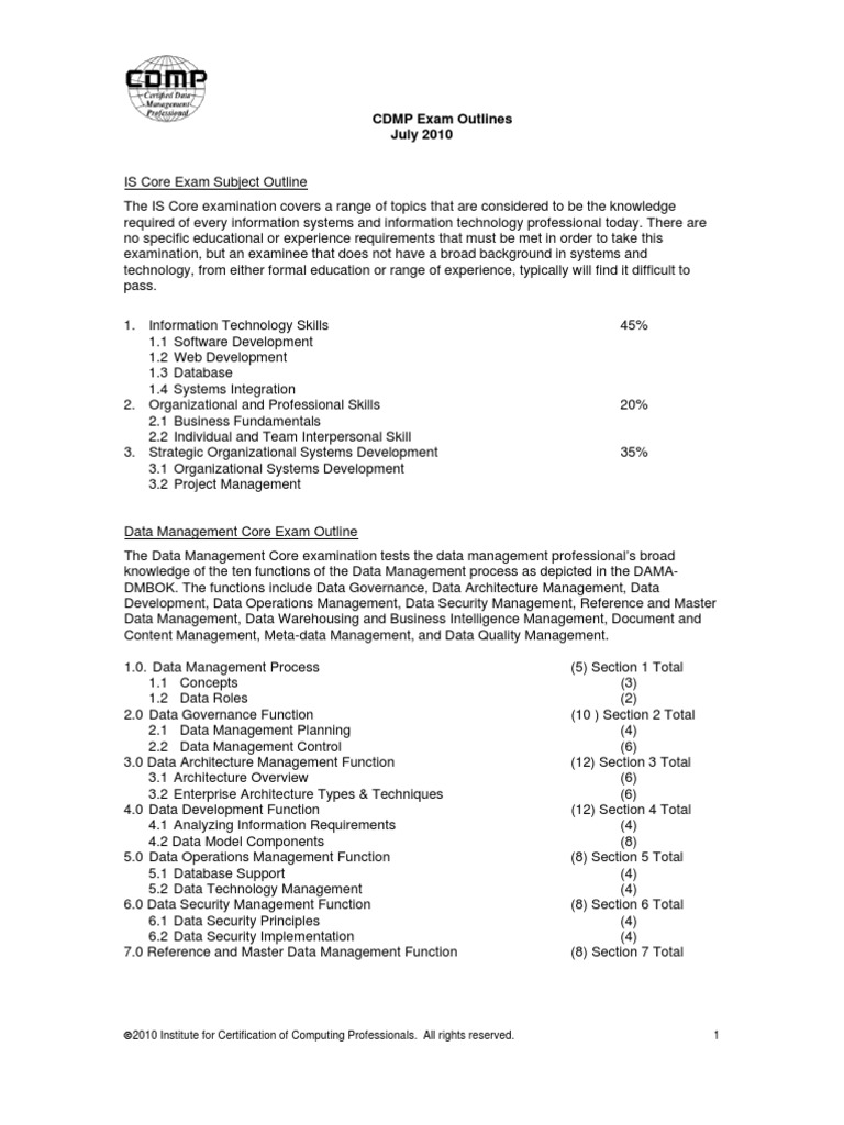 CDMP Exam Outlines V - 1 - 2 | PDF | Business Intelligence | Project ...