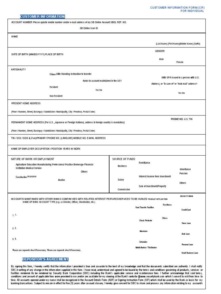 CIF (VBSU) - Individual (As of 03.2020) - Fillable | PDF | Banks | Audit