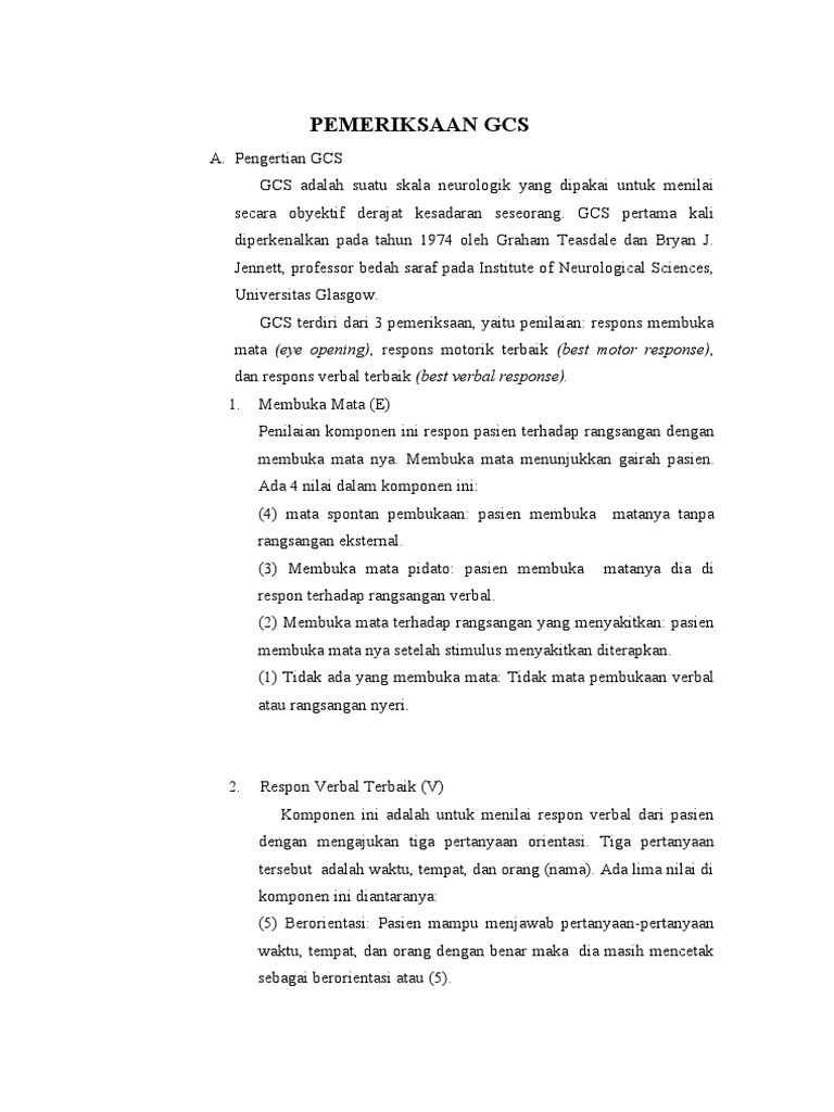 Panduan Lengkap Skala GCS untuk Kesadaran | PDF