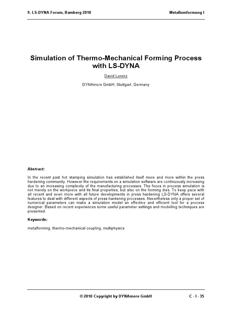 Simulation of Thermo-Mechanical Forming Process With LS-DYNA | PDF | Applied And ...