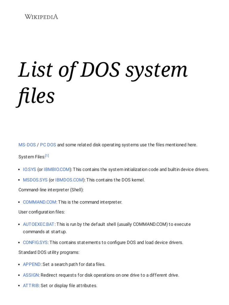 List of DOS System Files - Wikipedia | PDF