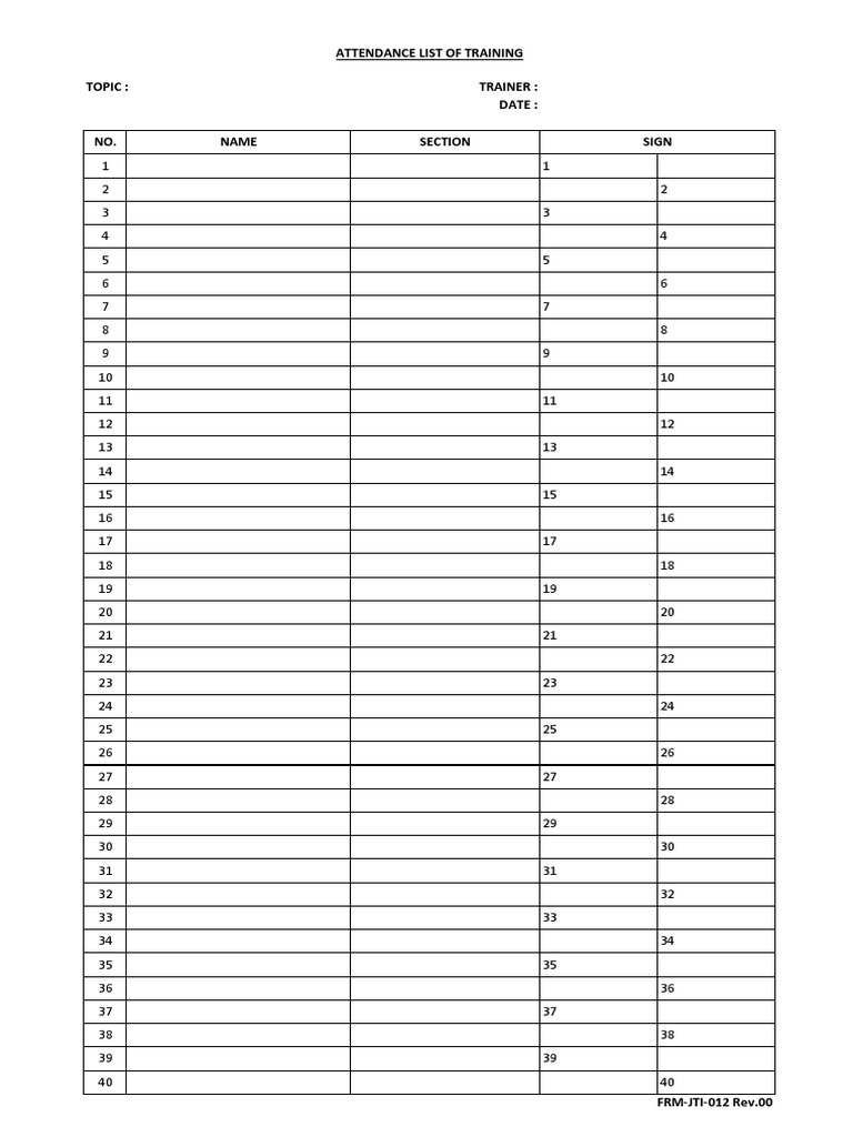 Training Attendance List Template | PDF