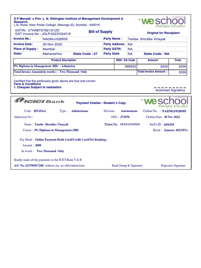 Admission Fee Receipt | PDF | Cheque | Payments