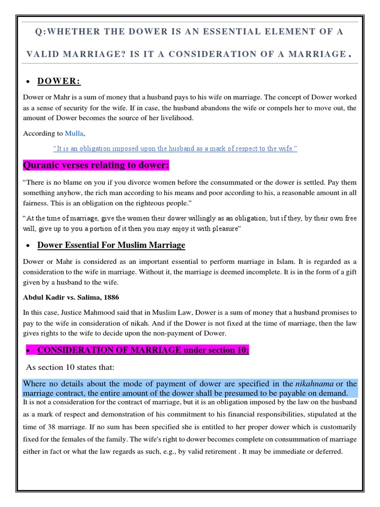 Dower | PDF | Marriage | Wife