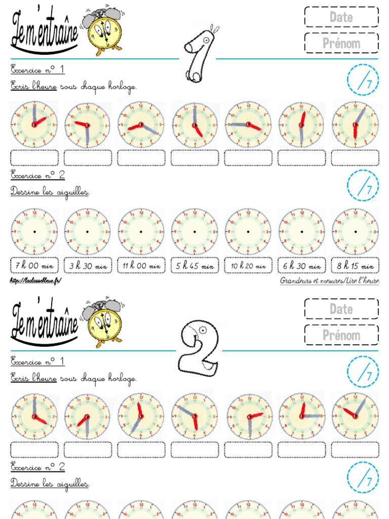 Les Fiches Dexercices L'heure | PDF