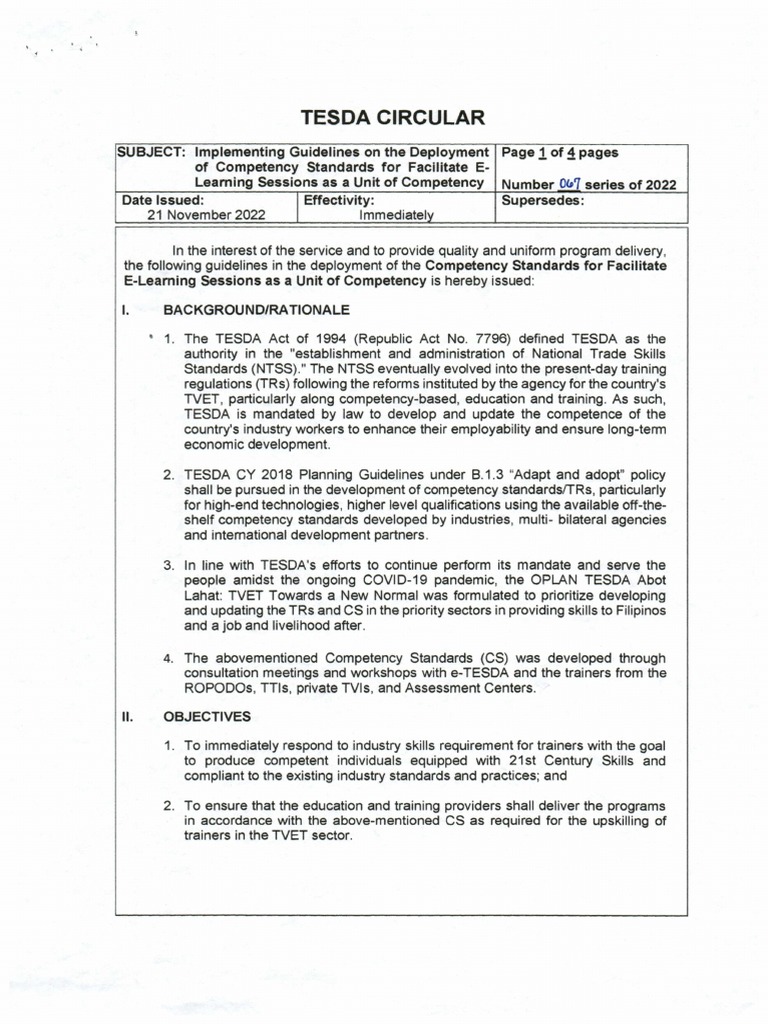 TESDA Circular No. 067-2022 | PDF | Curriculum | Vocational Education