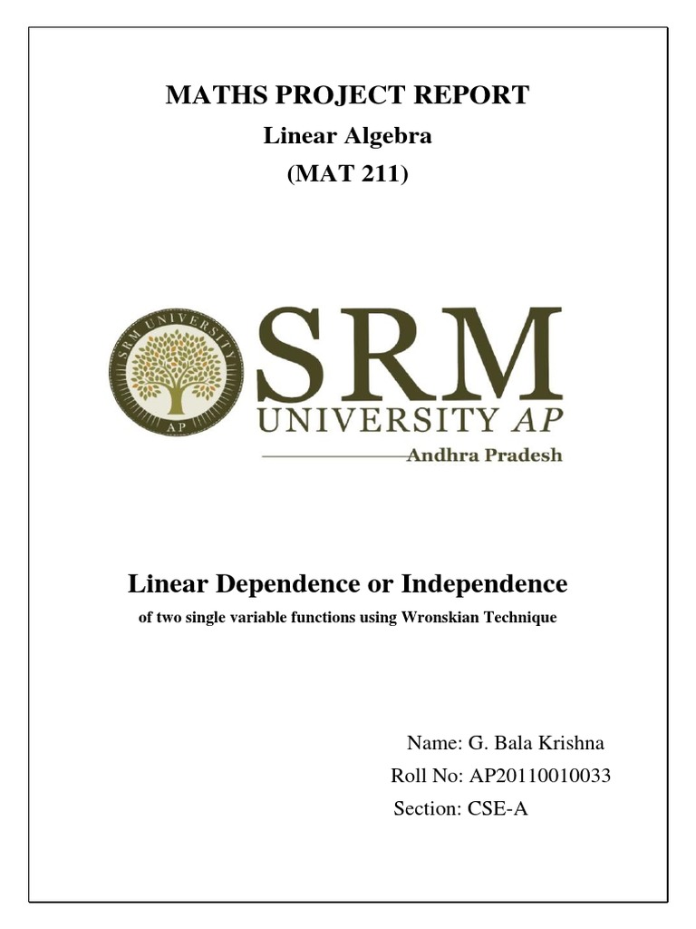Linear Algebra Project Report By Ap20110010033 Final Pdf 