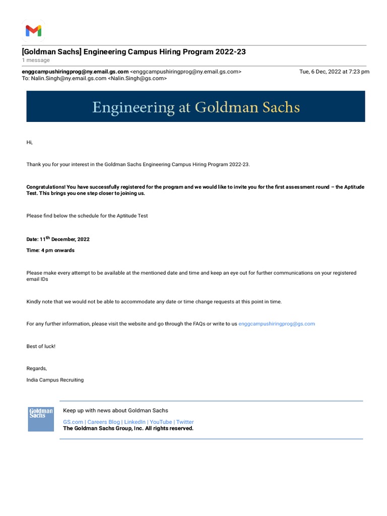 Gmail - (Goldman Sachs) Engineering Campus Hiring Program 2022-23 | PDF