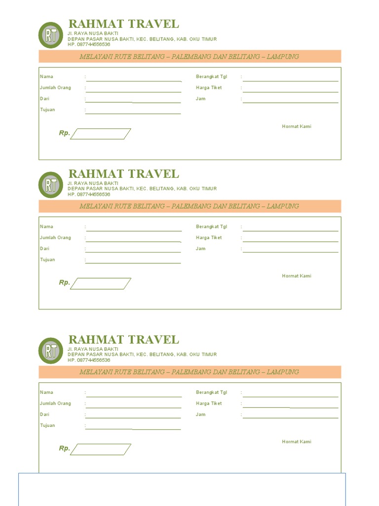 Contoh Kwitansi Travel dan Nota | PDF