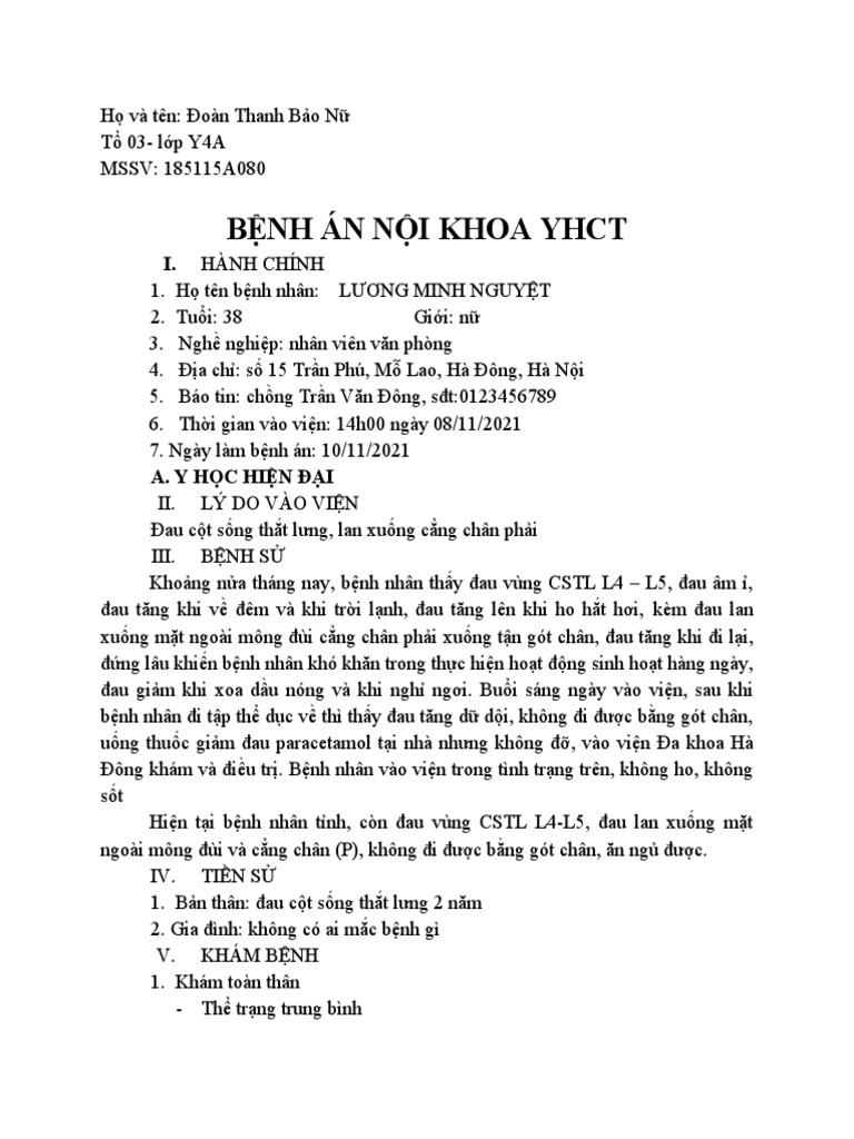 Bệnh Án YHCT Đau TK Tọa | PDF