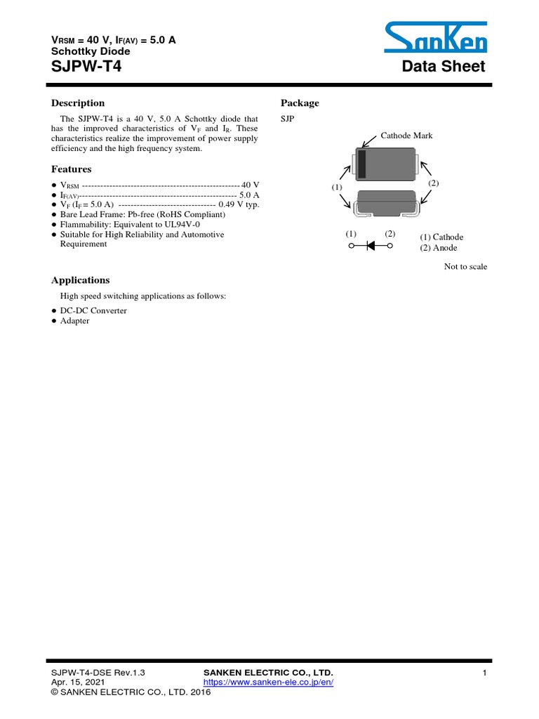 sjpw-t4 Ds en | PDF | Reliability Engineering | Diode