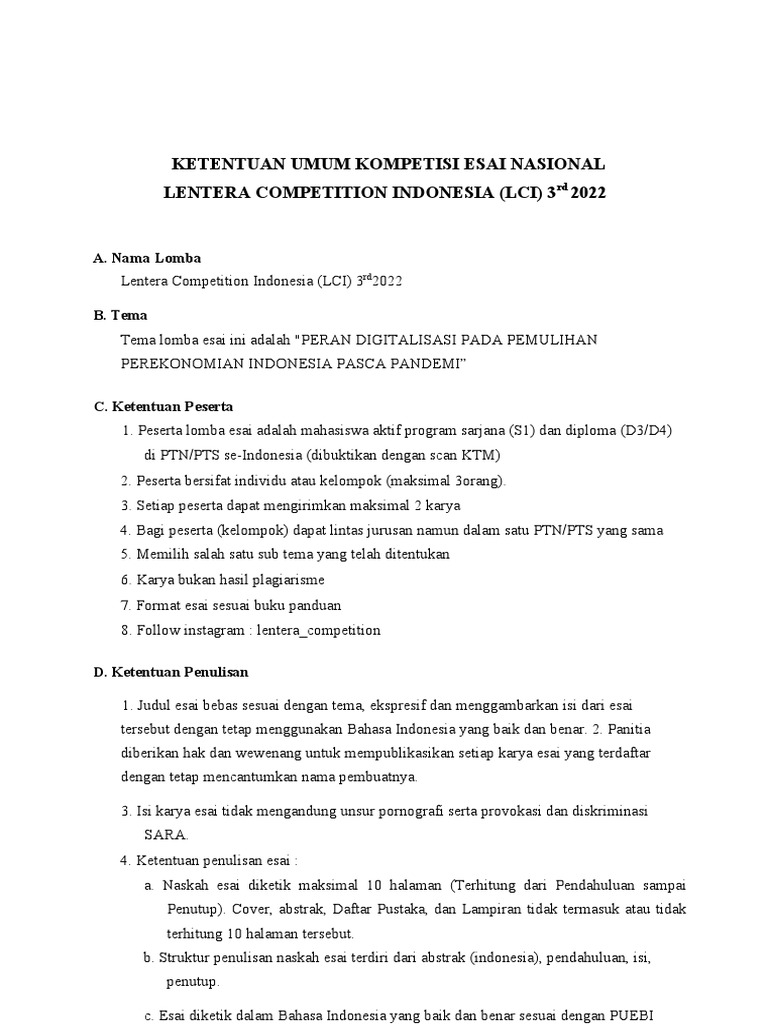 Guide Book Lomba Esai LCI 3rd 2022 | PDF