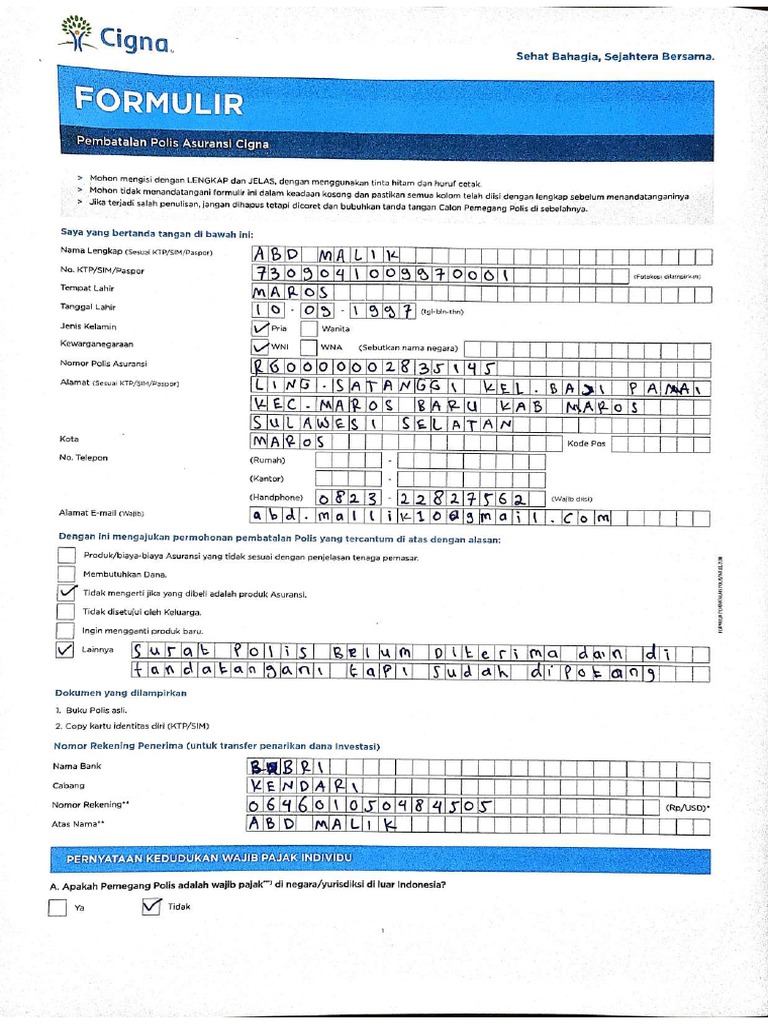 Formulir Pembatalan Asuransi - Compressed | PDF Formulir Pembatalan Asuransi - Compressed | PDF