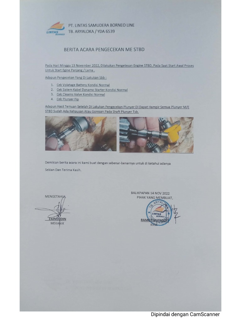 BA Pengecekan Kondisi Mesin Kanan Aryaloka | PDF