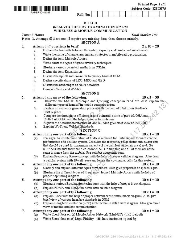 Wireless Mobile Communication Kec 076 | PDF | Cellular Network | Computer Networking