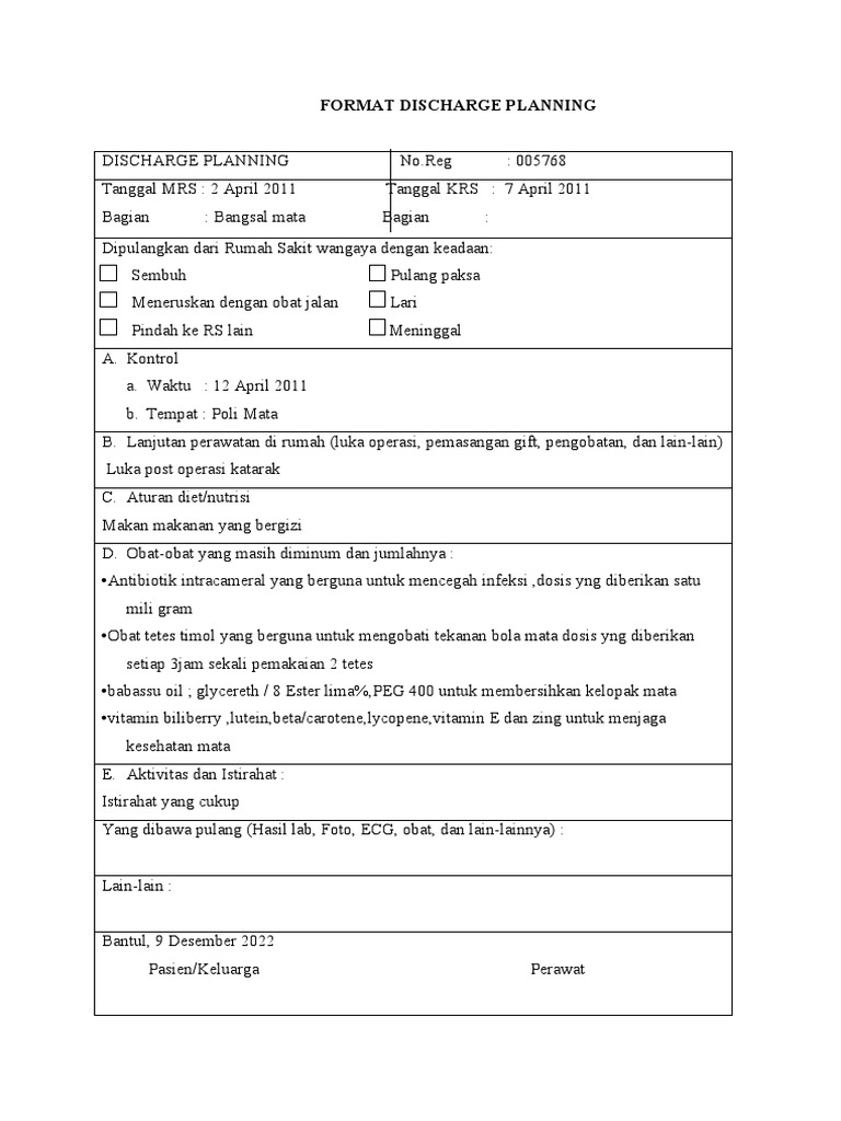 Format Discharge Planning | PDF