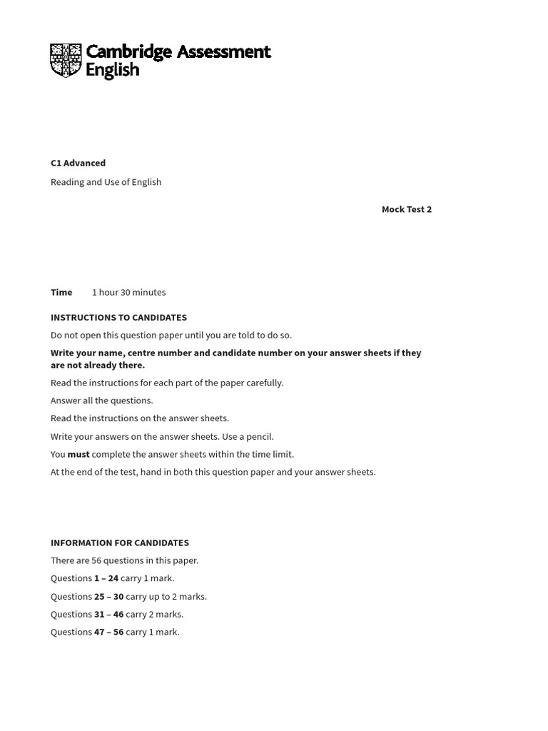 C1 Advanced Practice Test RUE Paper | PDF | Surgery | Jazz