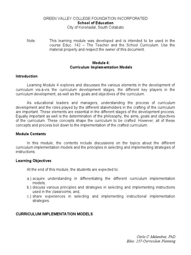 Curriculum Implementation Models Explained | PDF | Teaching Method | Constructivism (Philosophy ...