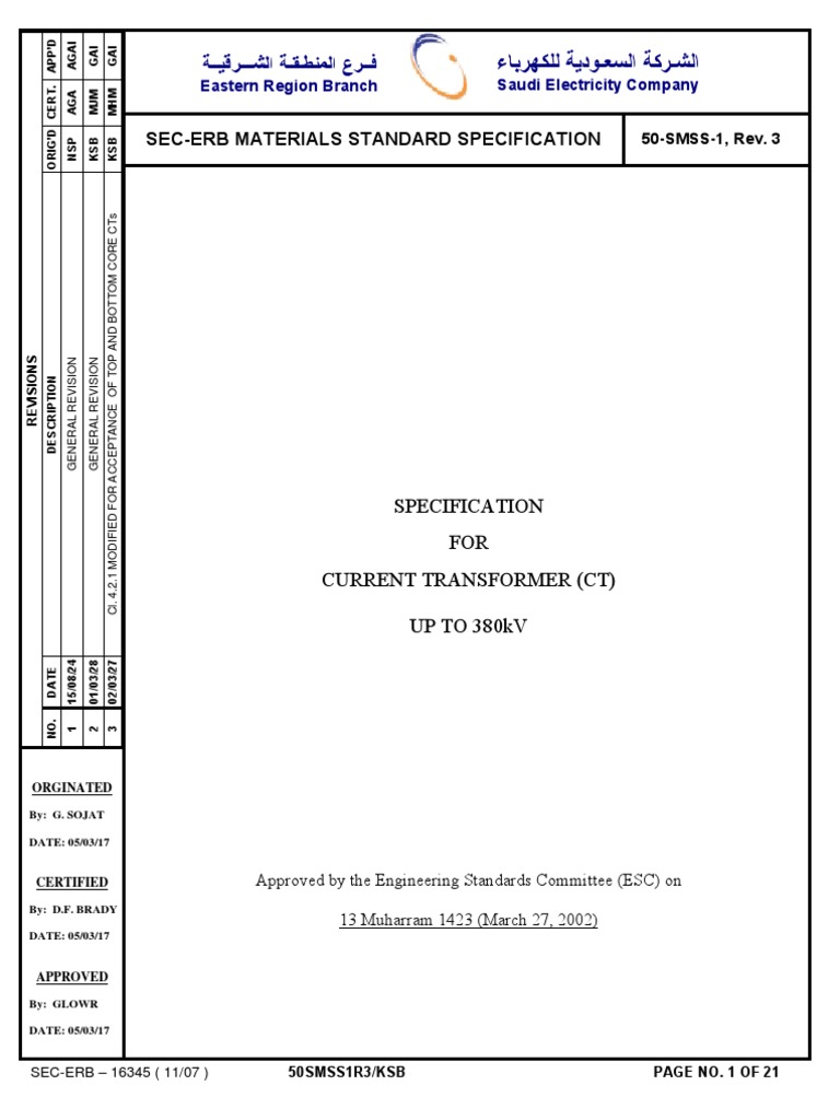 Sec Erb Ct Specification Pdf Transformer Insulator Electricity