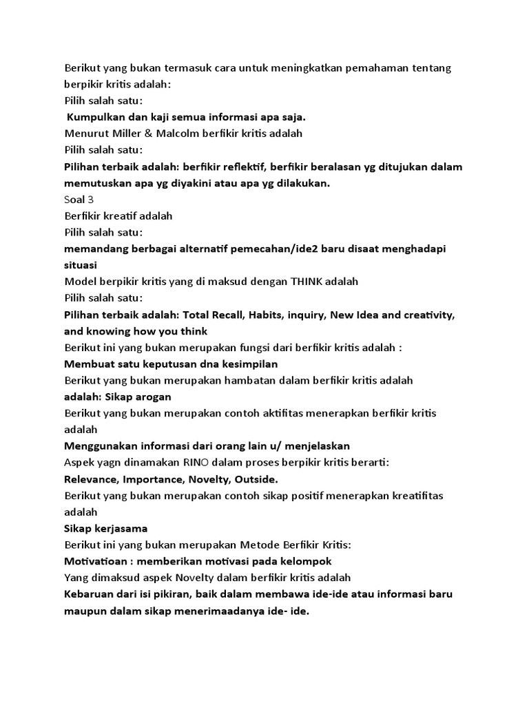 Rangkuman Berpikir Kritis Soal Uts | PDF