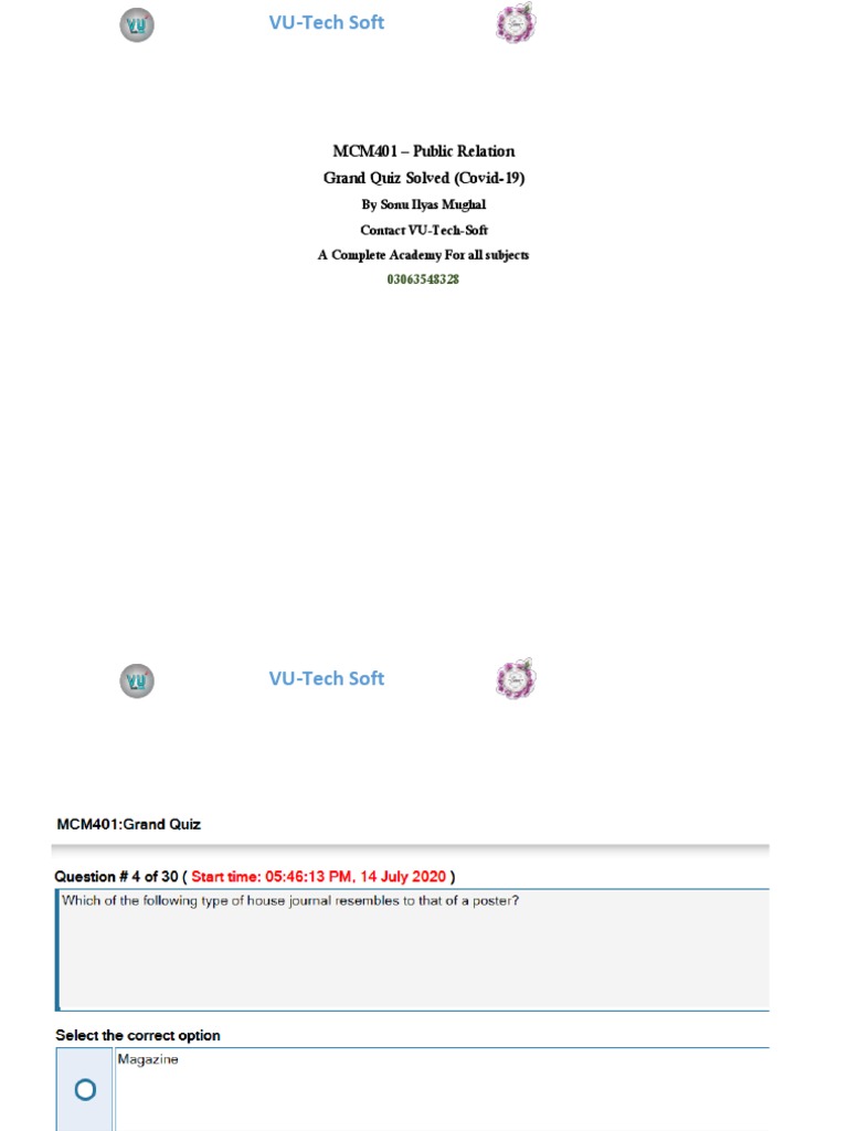 MCM401 Solved Grand Quiz | PDF