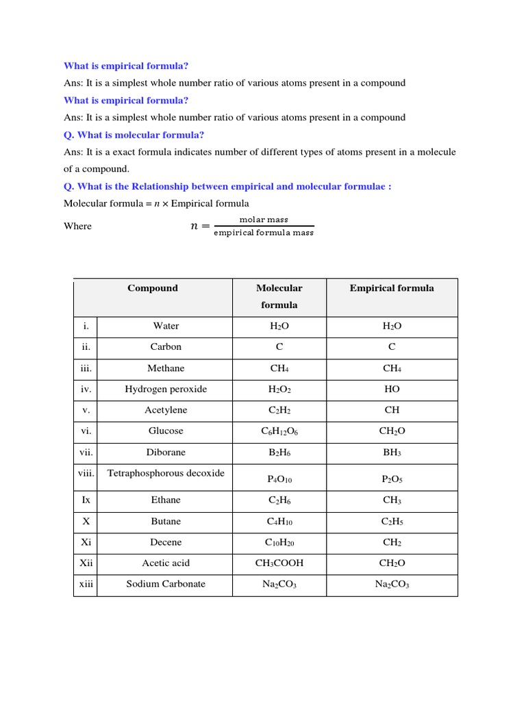 Empirical Formula | PDF | Molecules | Chemical Compounds