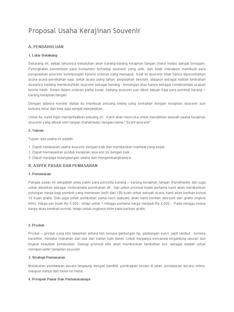 Proposal Kerajinan Souvenir | PDF | Karier & Perkembangan | Bisnis
