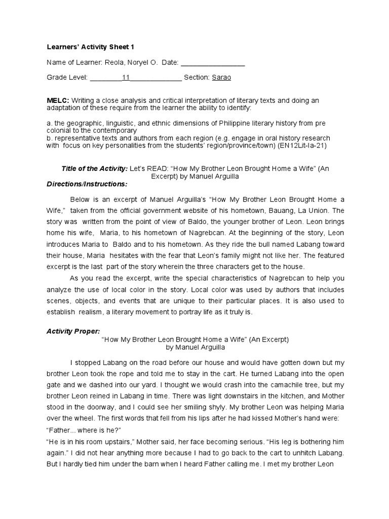 Reola Las W1melc 1 Lesson 1 | PDF