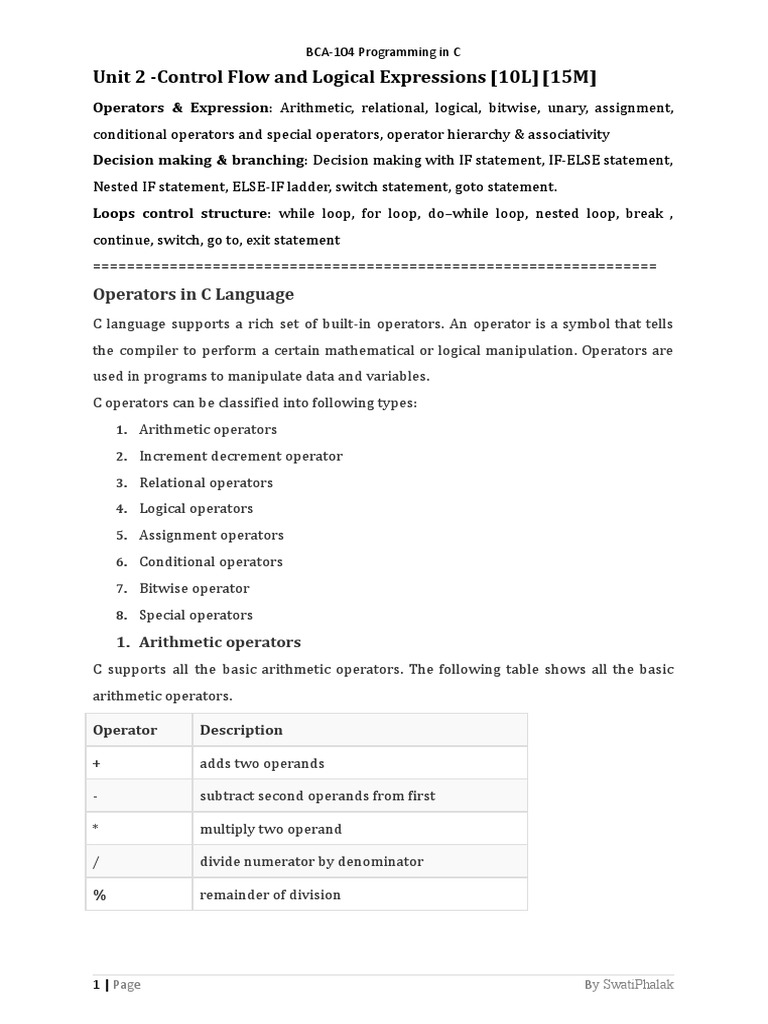 Unit 2 Pdf Control Flow Computer Programming