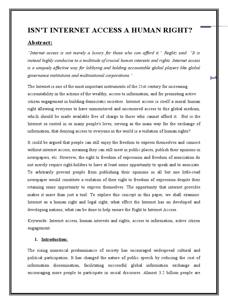 Internet Access as a Human Right Debate | PDF | Internet | Freedom Of ...