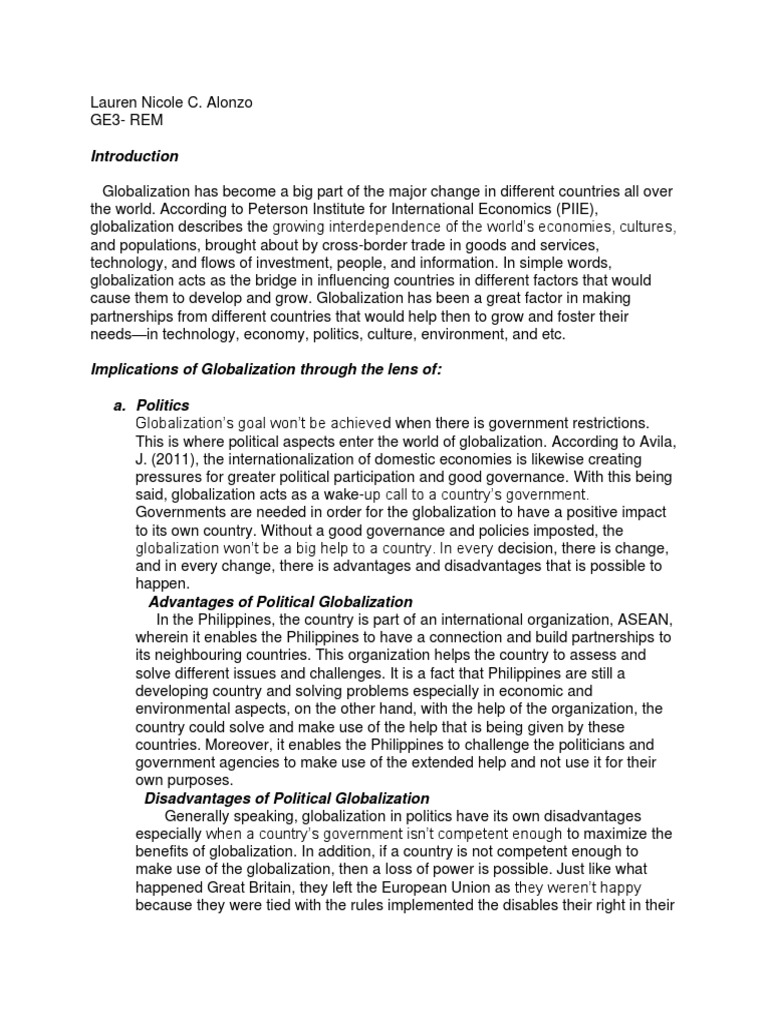 Alonzo GE3 FinalExamination | PDF | Globalization | Natural Environment