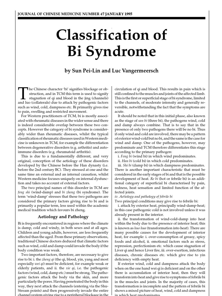 Classification of Bi Syndrome | PDF | Traditional Chinese Medicine ...