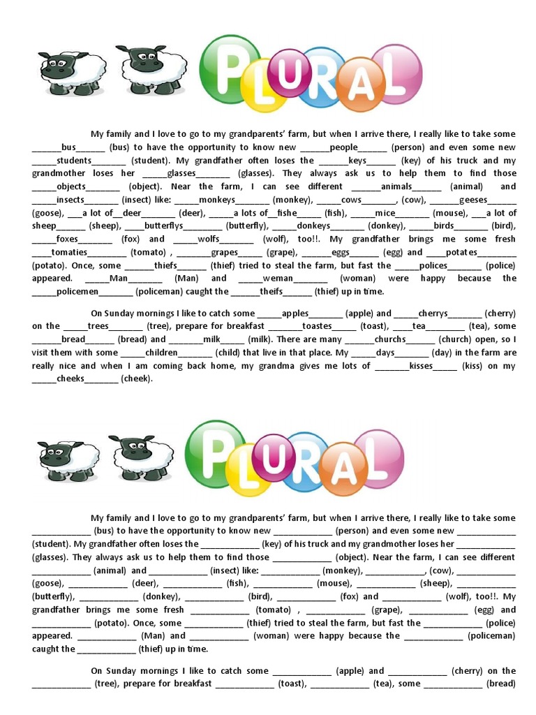 Text Plural of Nouns Reading Comprehension Exercises 92555 | PDF ...