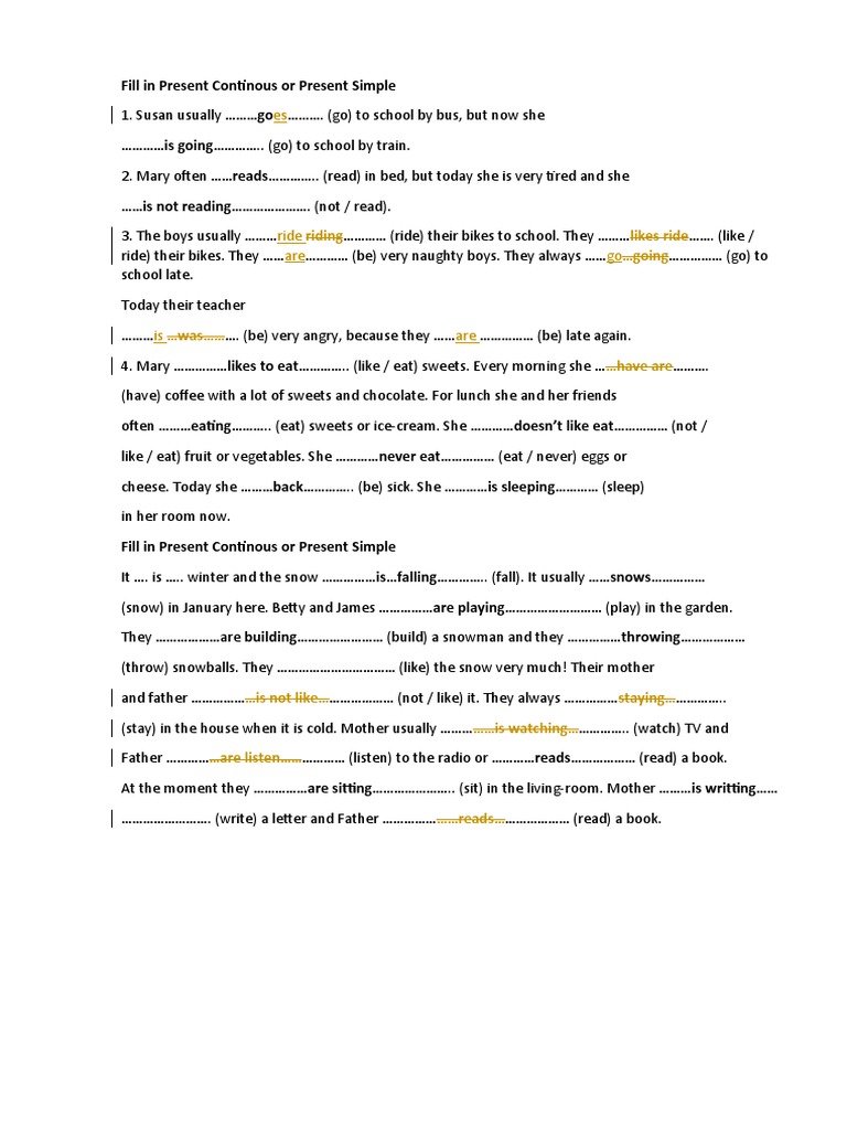 Fill in Present Continous or Present Simple | PDF