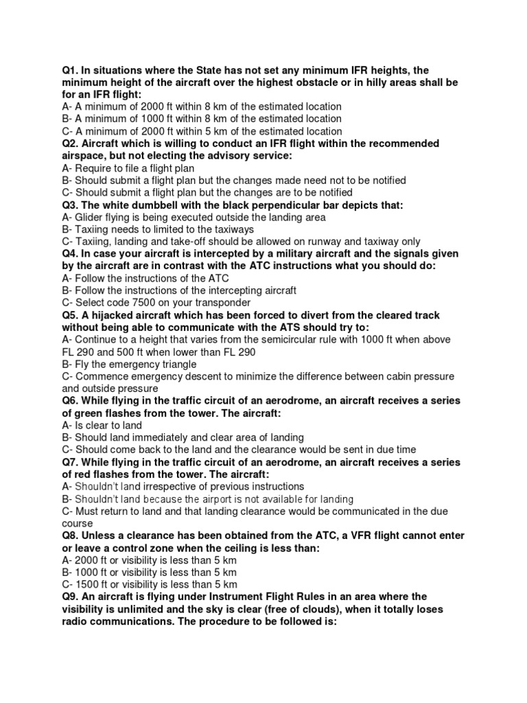 Air Regulations Question Bank Pdf Instrument Flight Rules Air Traffic Control